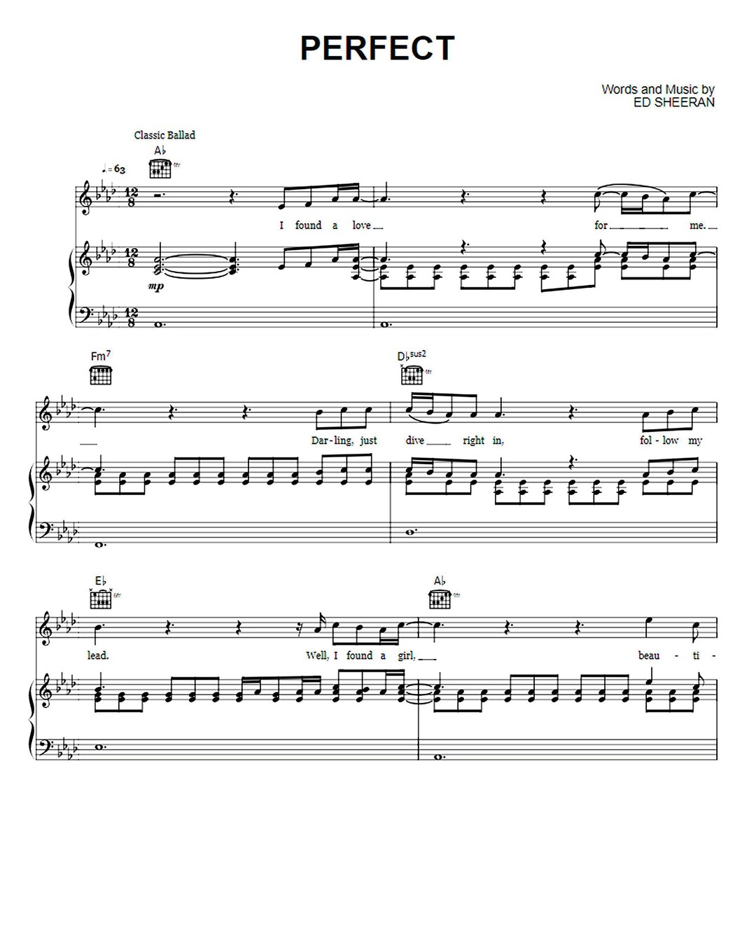 Ed Sheeran Perfect Piano Sheet Music Popular Love Song Easy-to-follow ...