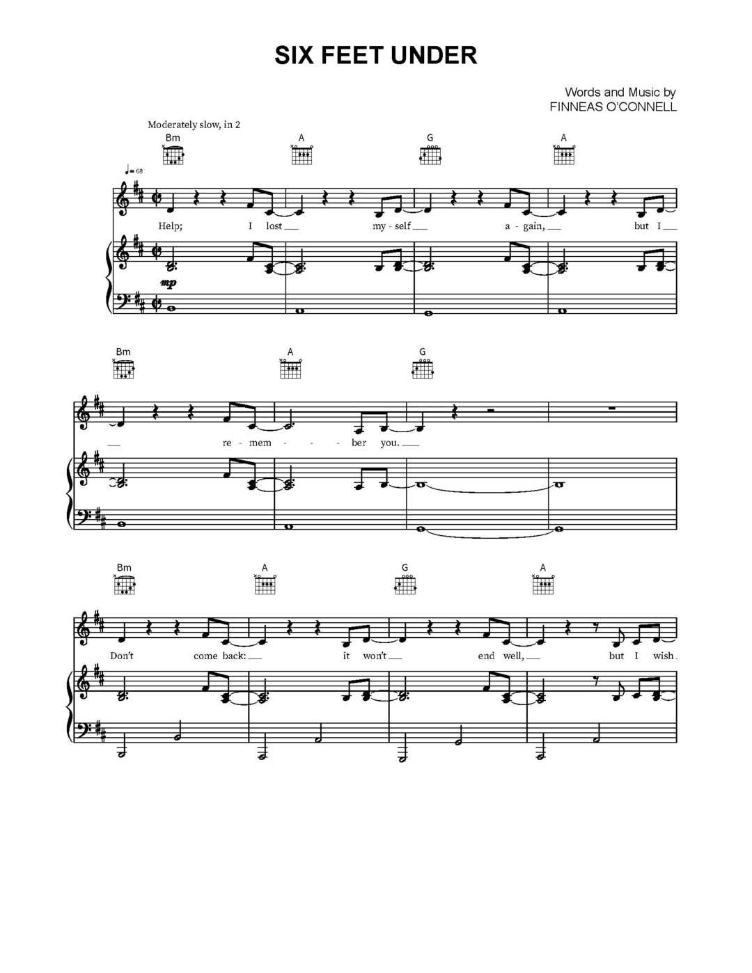 Billie Eilish Six Feet Under Sheet Music Digital Download, Piano Notes ...