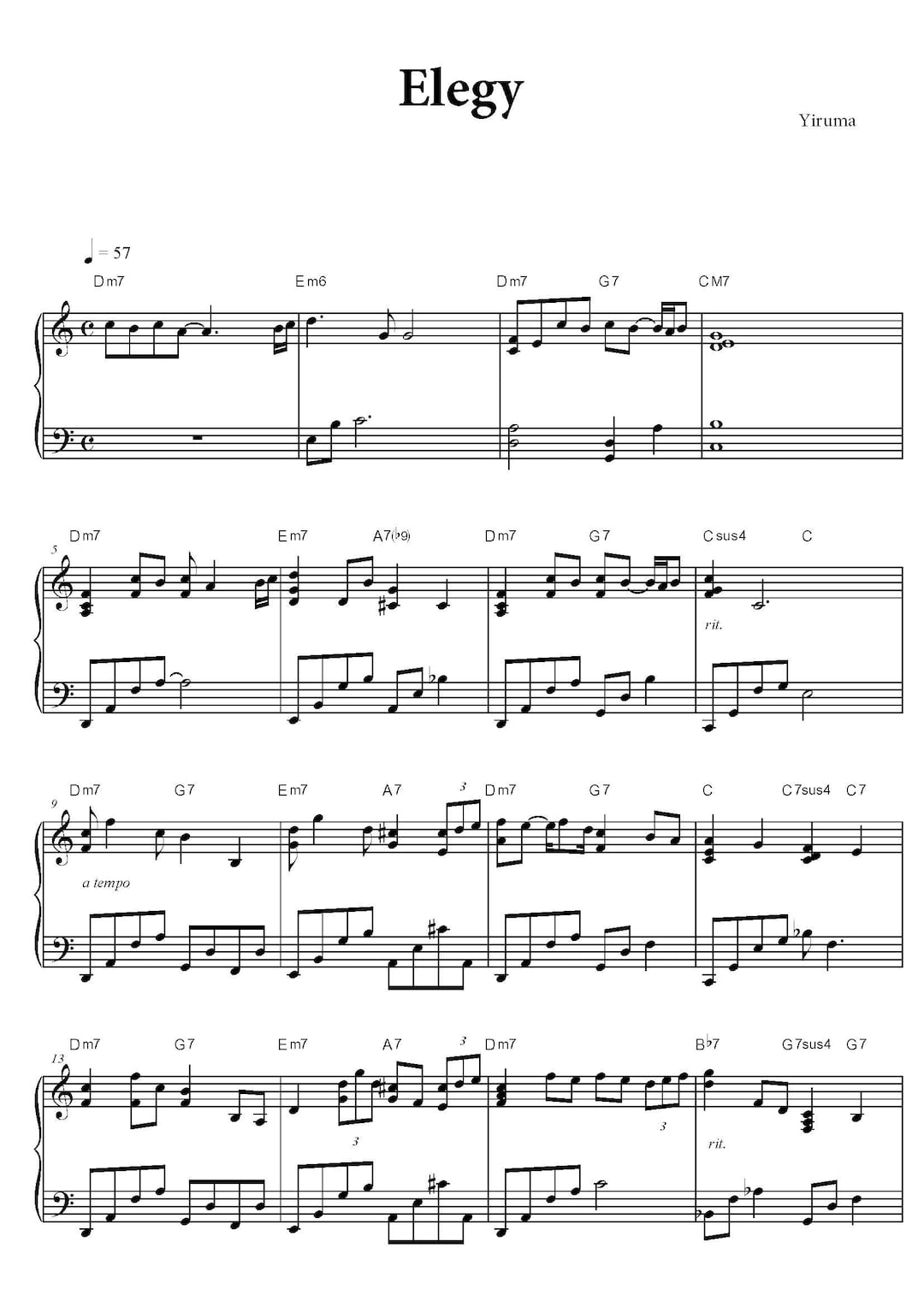 Yiruma Elegy Piano Music Sheet Printable PDF, Instant Download, Sheet ...