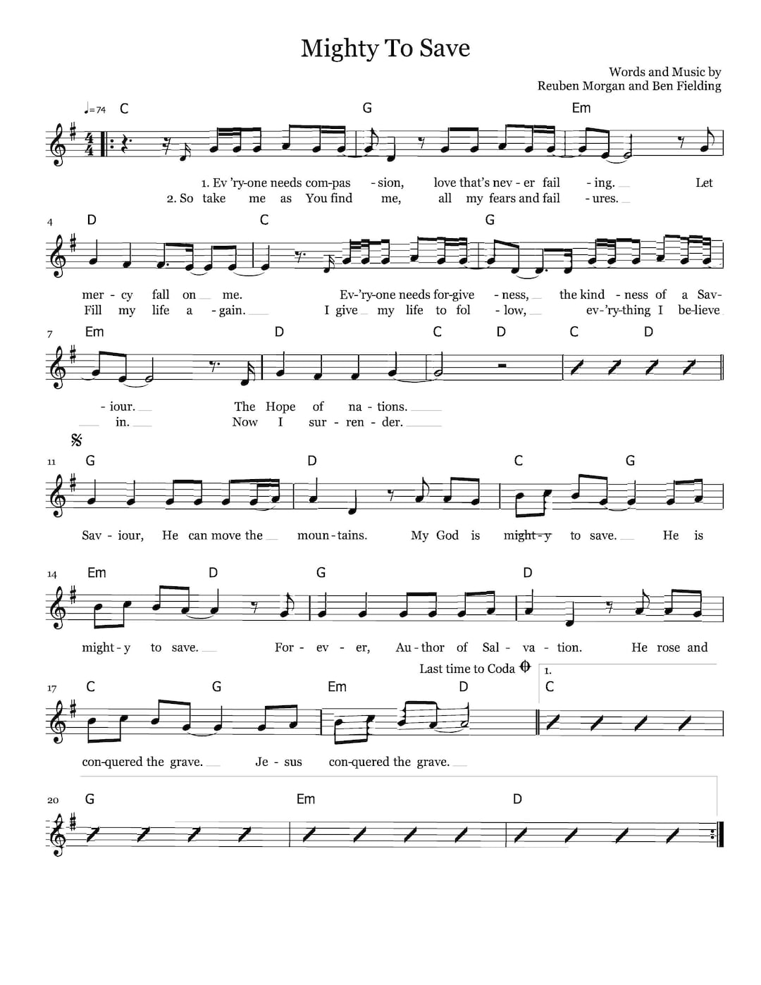 Hillsong Worship Mighty to Save Sheet Music Christian Piano Song ...