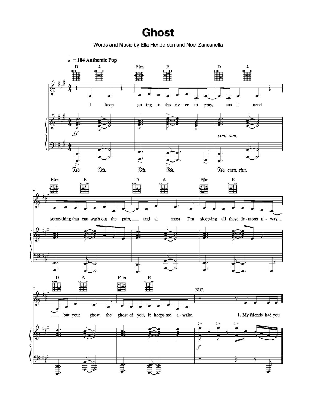 Ella Henderson Ghost Sheet Music Printable PDF, Piano Notes, Digital ...