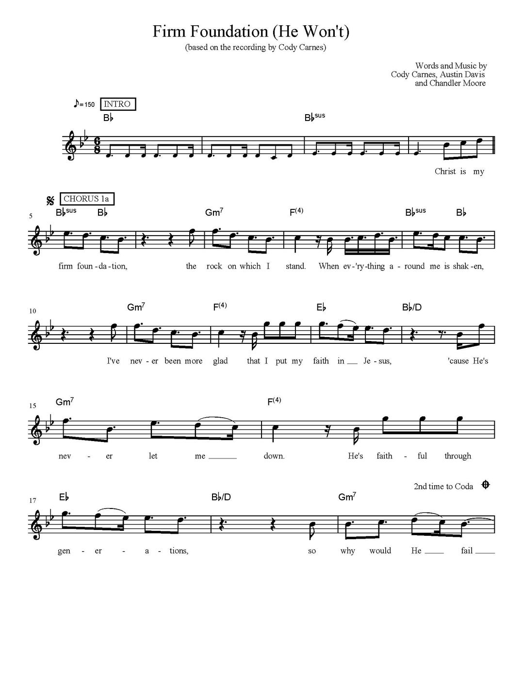 Cody Carnes Firm Foundation Sheet Music Christian Piano Score, Worship ...