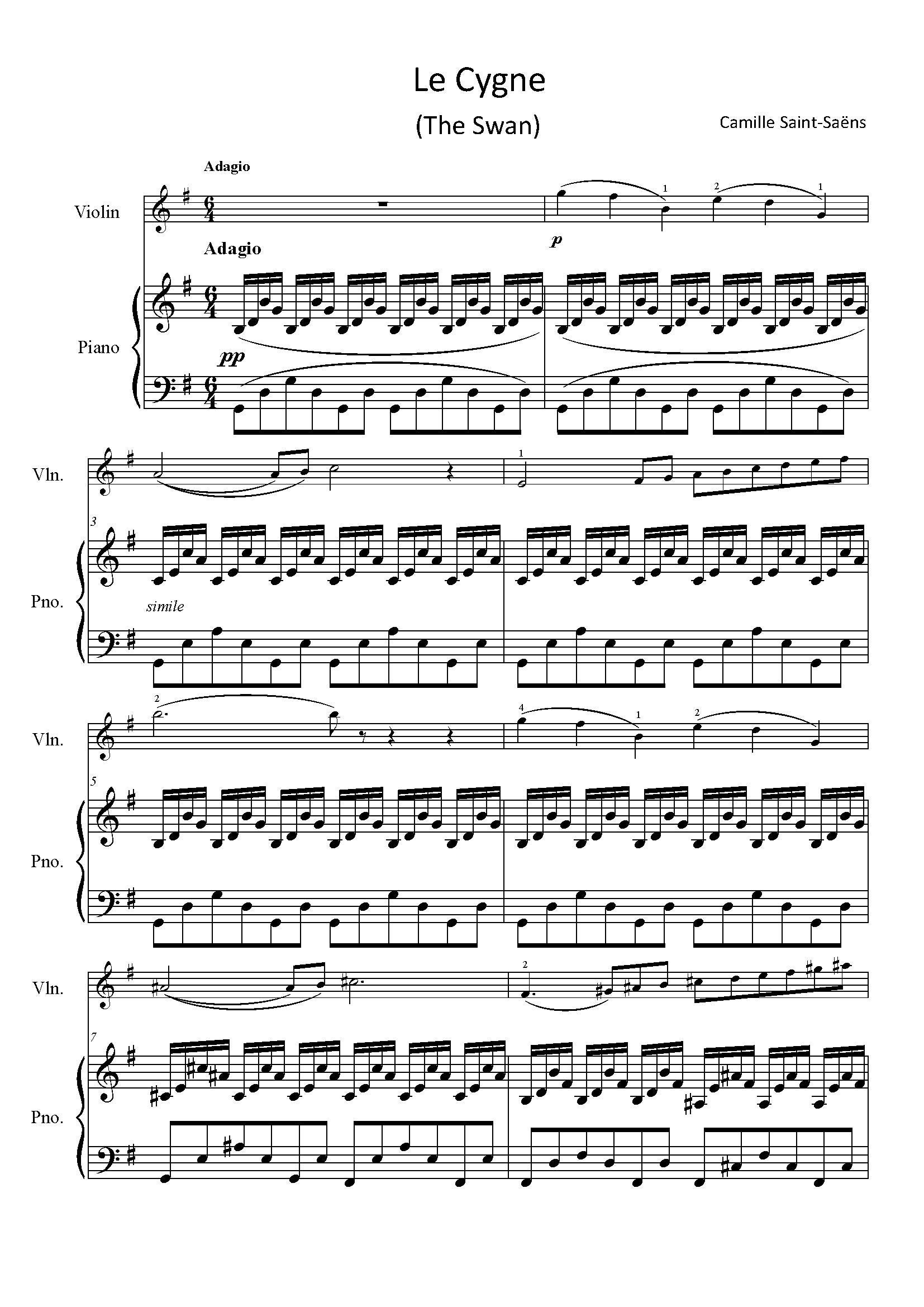 Camille Saint Saens Le Cygne the Swan Music Sheet Classical Cello Solo With Piano Romantic Era ...