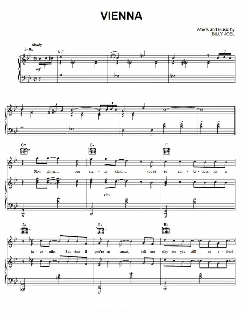 Billy Joel Vienna Sheet Music Download Digital PDF, Piano Score ...