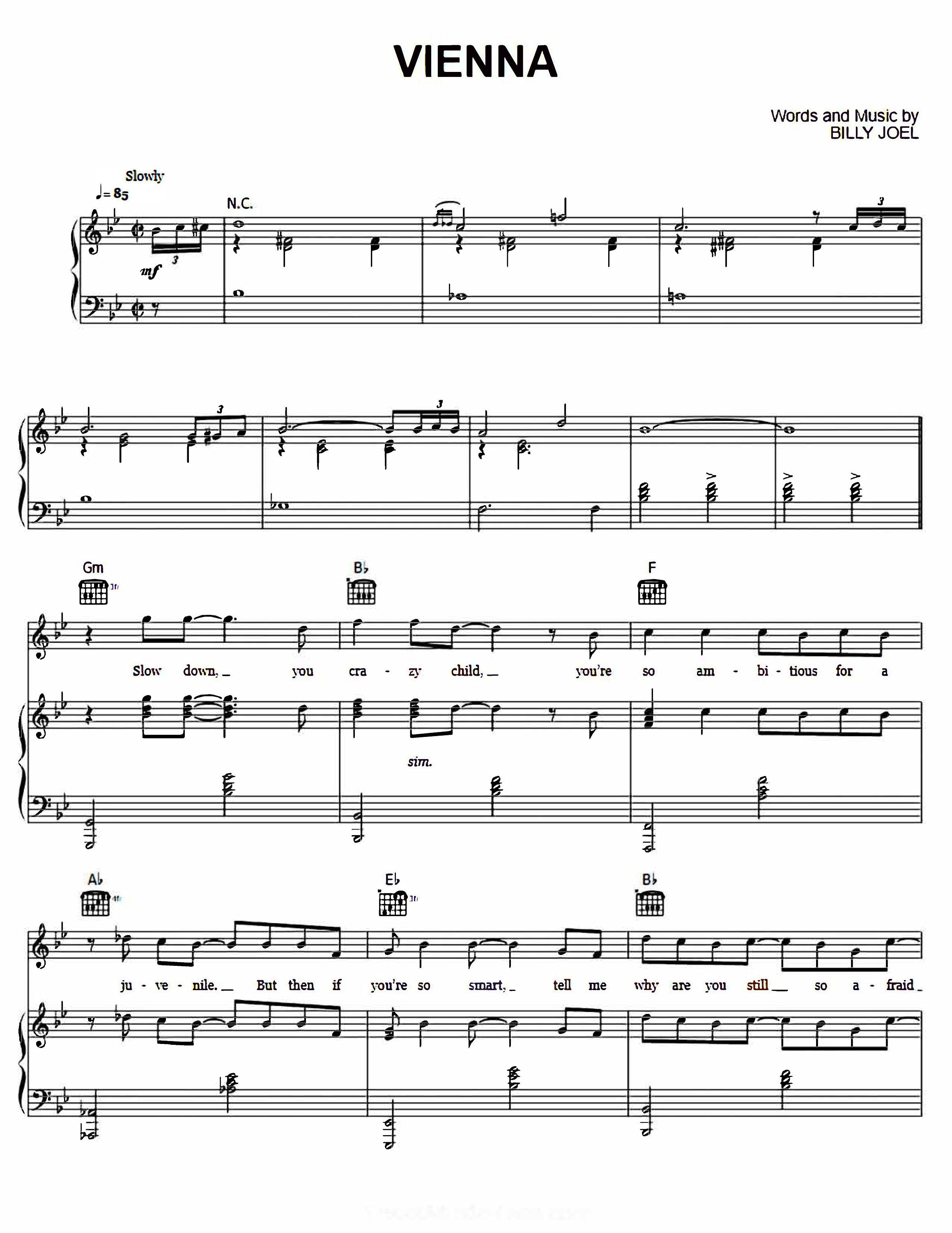 Billy Joel Vienna Sheet Music Download Digital PDF, Piano Score ...