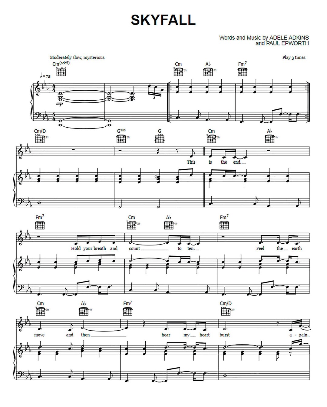 Adele Skyfall Piano Sheet Music James Bond Theme Song, Printable PDF Instant Download, Music ...