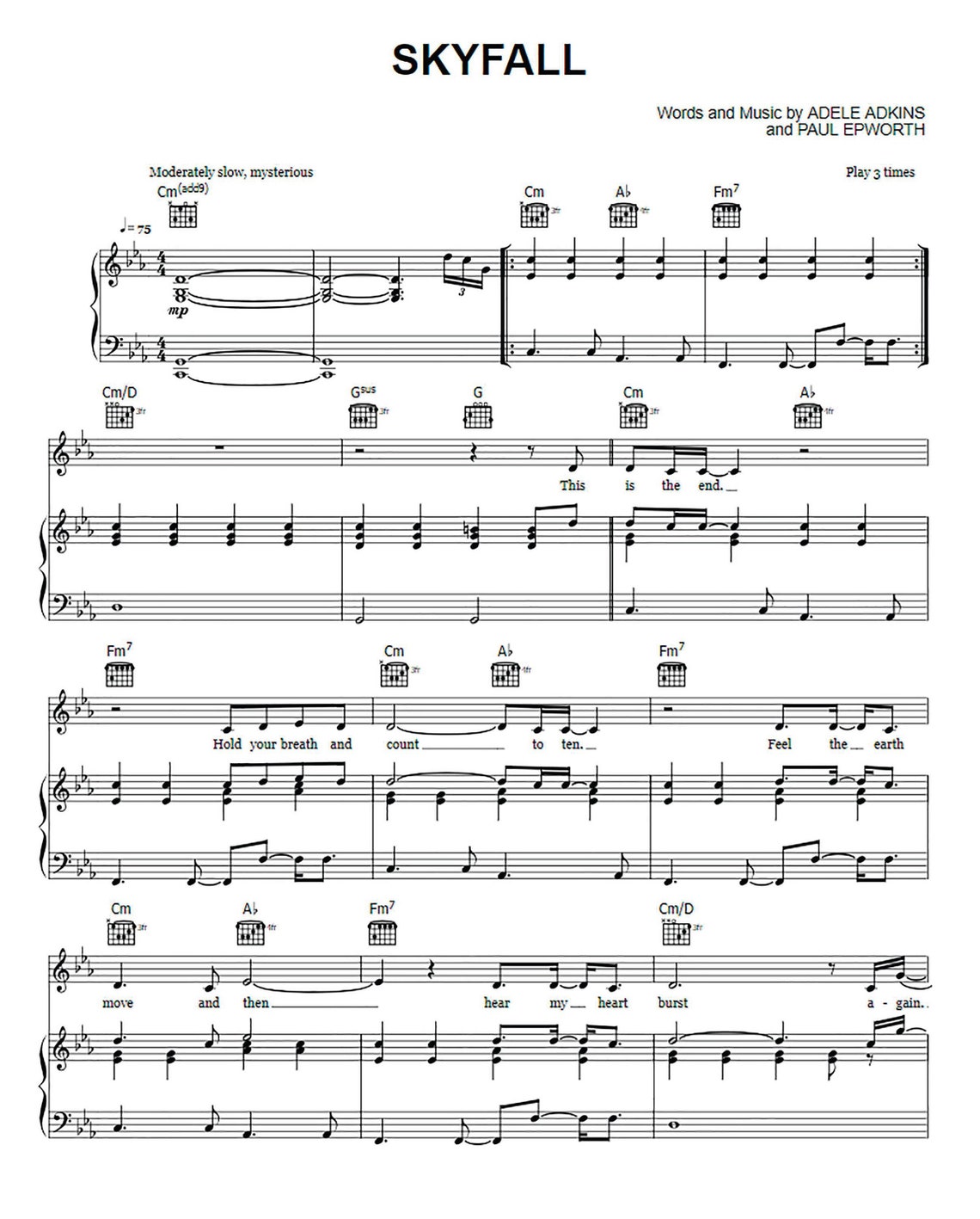 Adele Skyfall Piano Sheet Music James Bond Theme Song, Printable PDF ...
