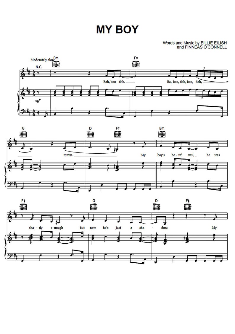 Billie Eilish My Boy Sheet Music Digital Download Piano & Voice ...