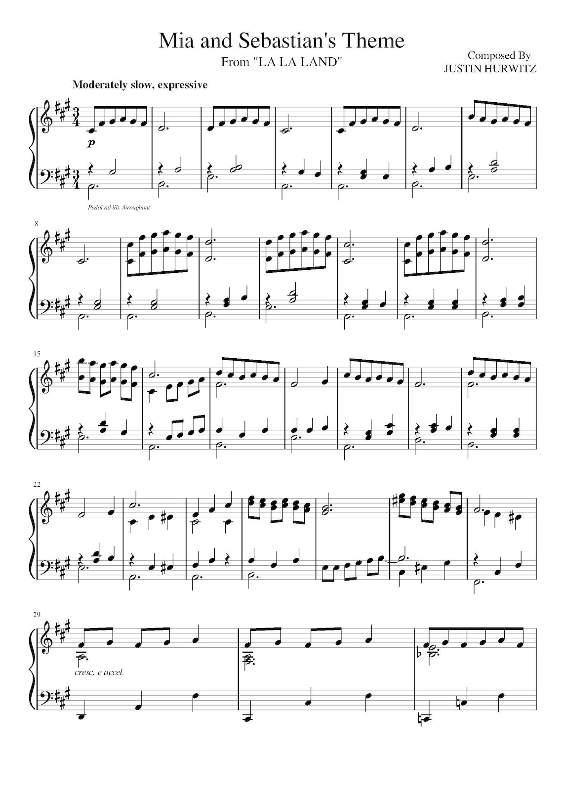 Mia and Sebastian's Theme La La Land Sheet Music Download Digital PDF ...