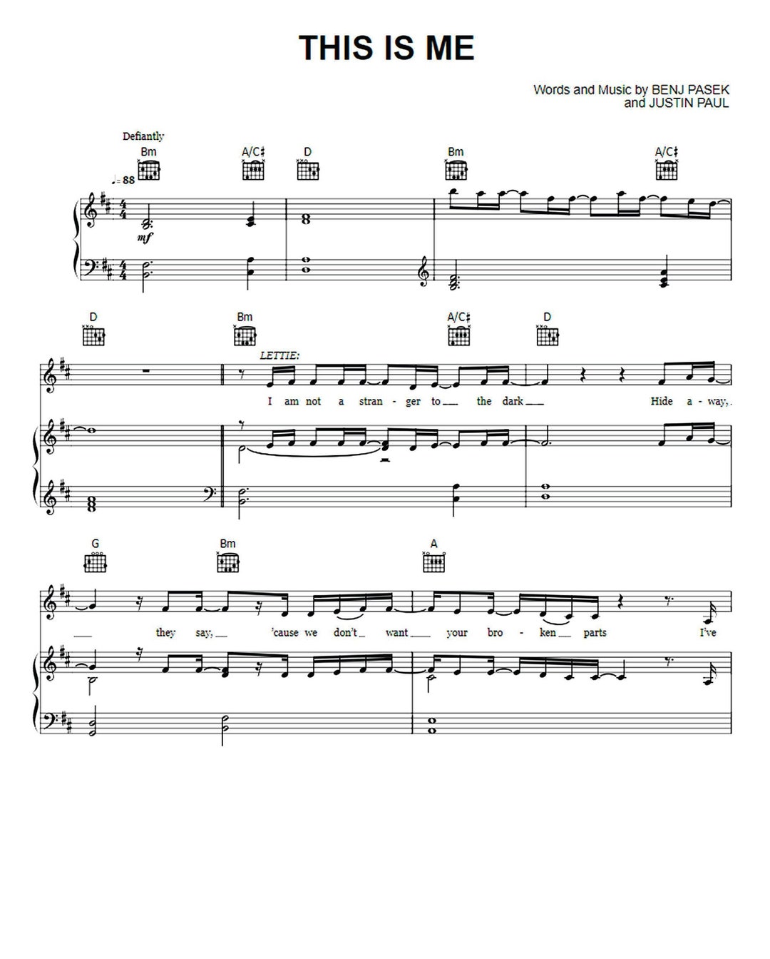 The Greatest Showman This is Me Music Sheet for Piano, Vocal, and ...