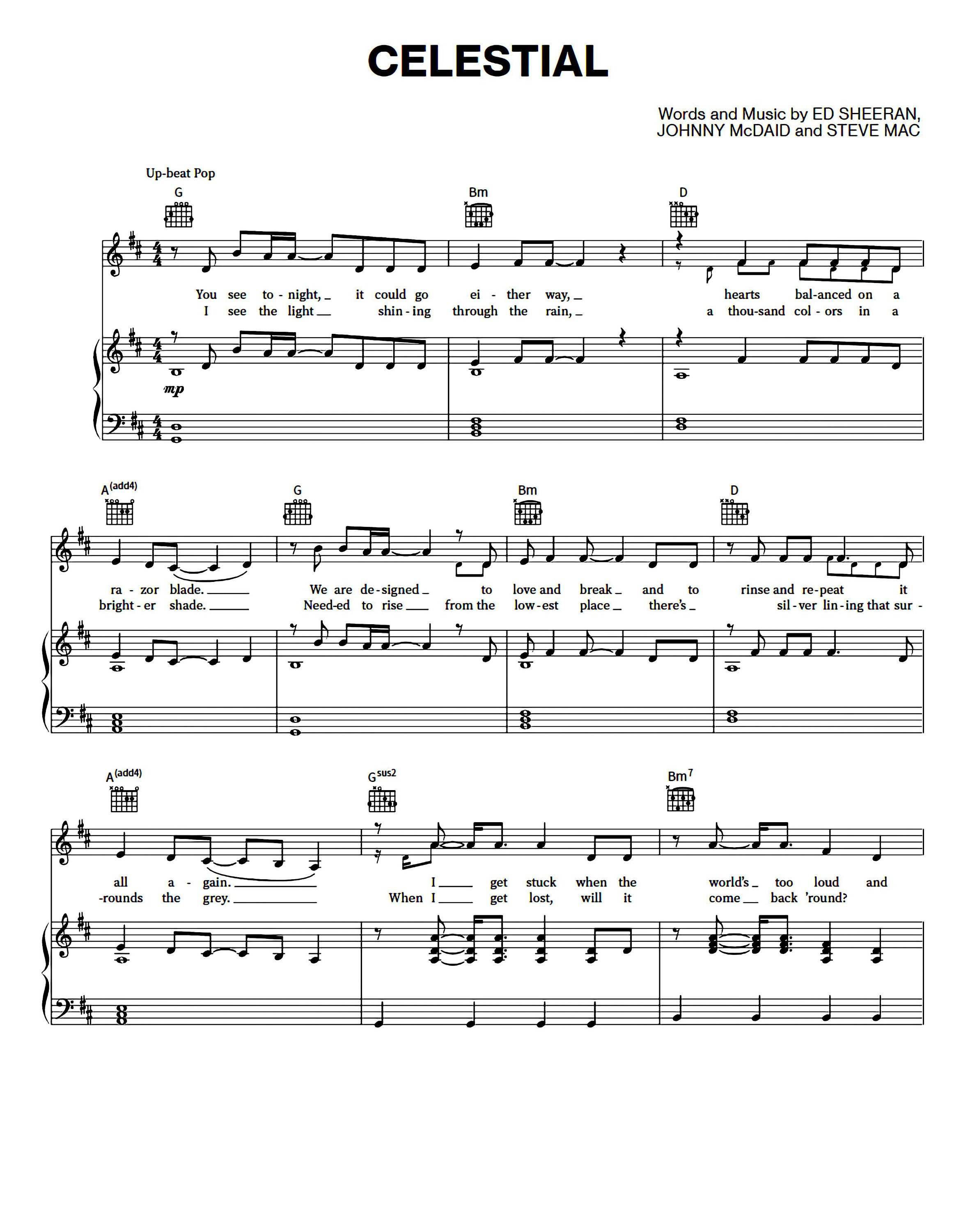 Ed Sheeran Celestial Music Sheet for Piano Instant - Etsy