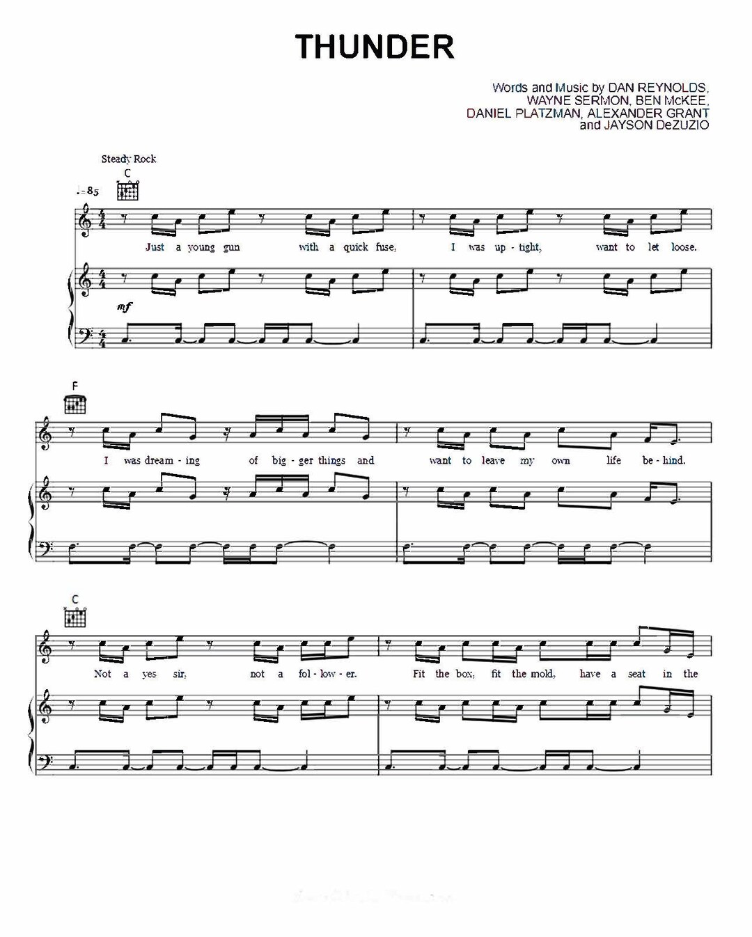 Imagine Dragons Thunder Music Sheet, Printable Piano Sheet Music ...