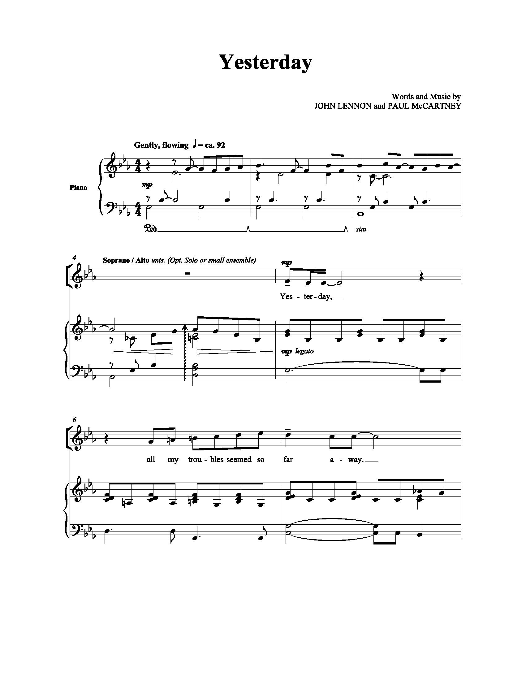 The Beatles Yesterday Music Sheet Printable Piano Sheet Music Classic ...