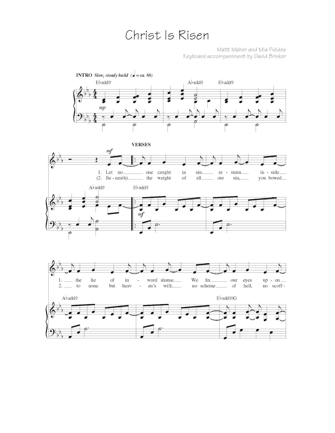 Matt Maher Christ is Risen Sheet Music Christian Song Piano Notation ...