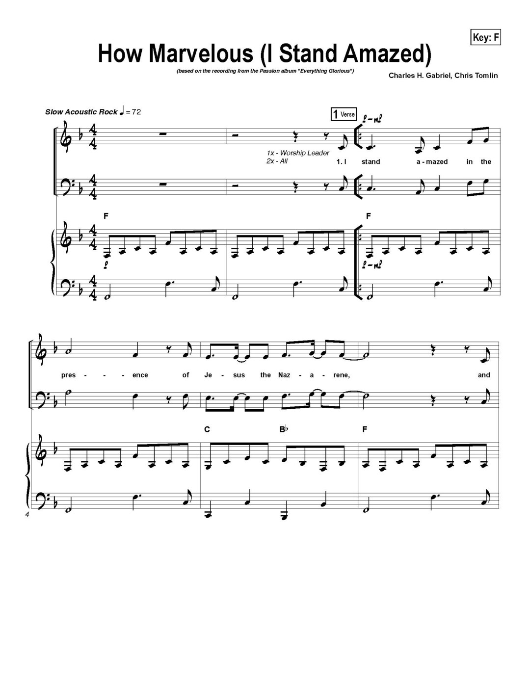 Chris Tomlin I Stand Amazed How Marvelous Sheet Music, Printable ...