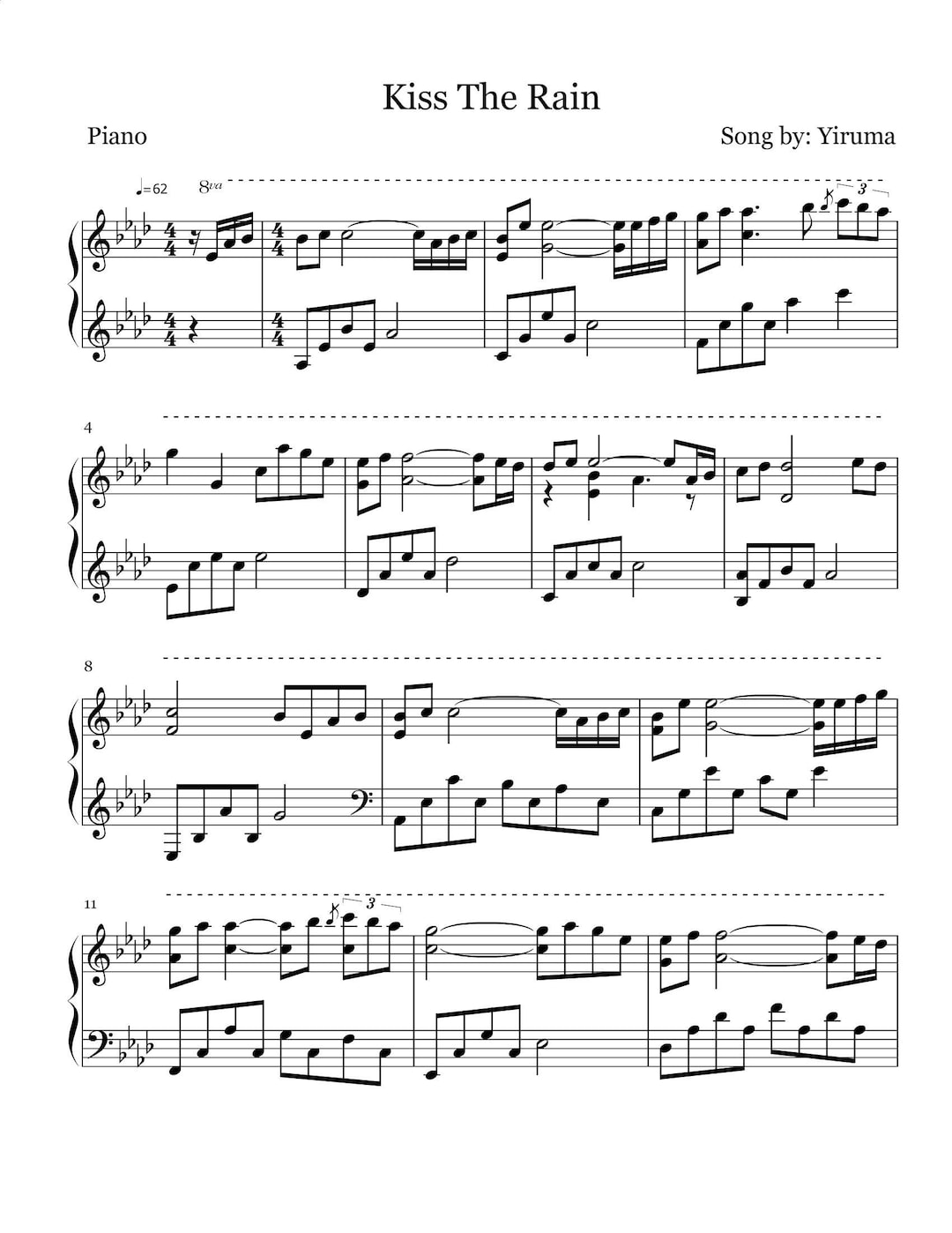 Yiruma Kiss the Rain Piano Sheet Music Printable PDF for Beginners ...