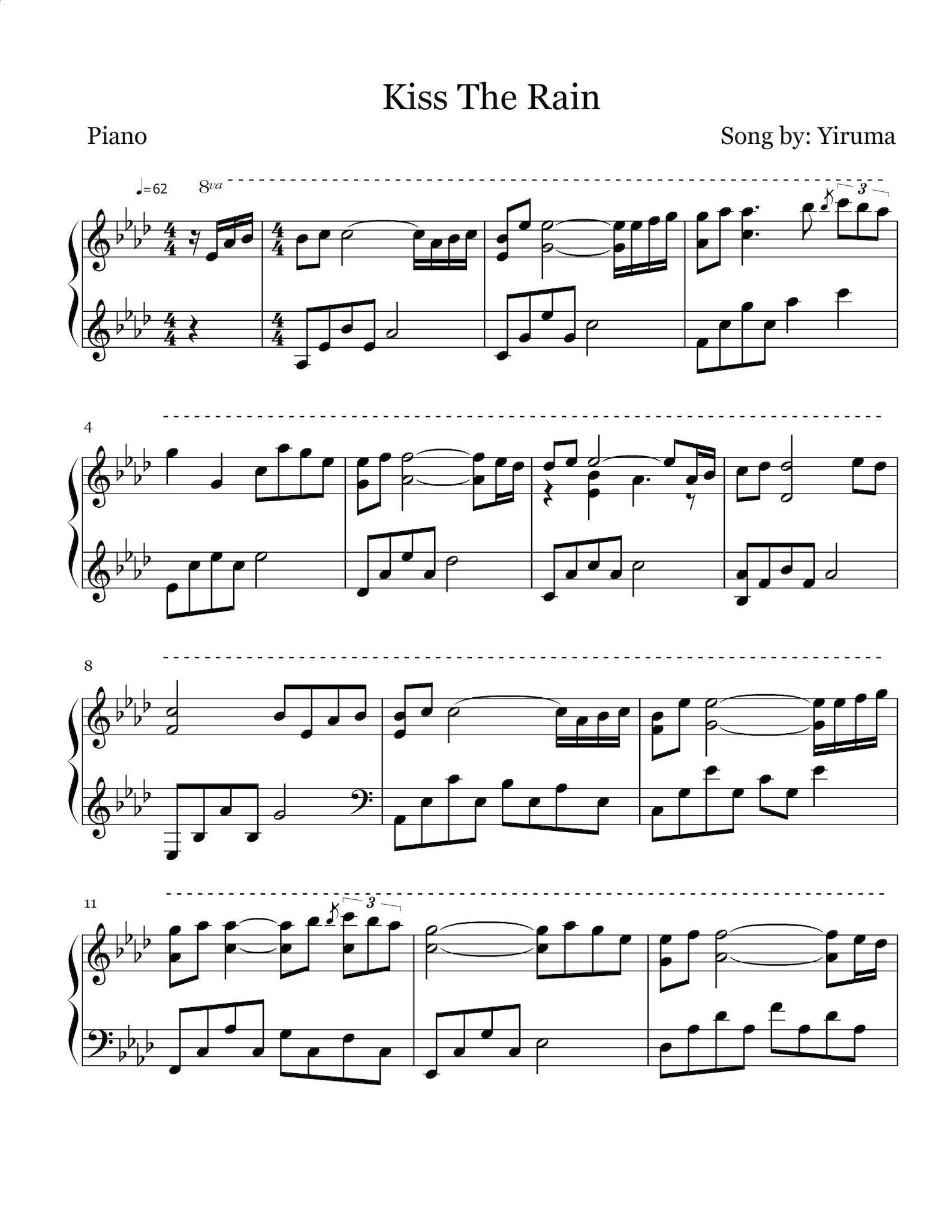 Yiruma Kiss the Rain Piano Sheet Music Printable PDF for Beginners ...