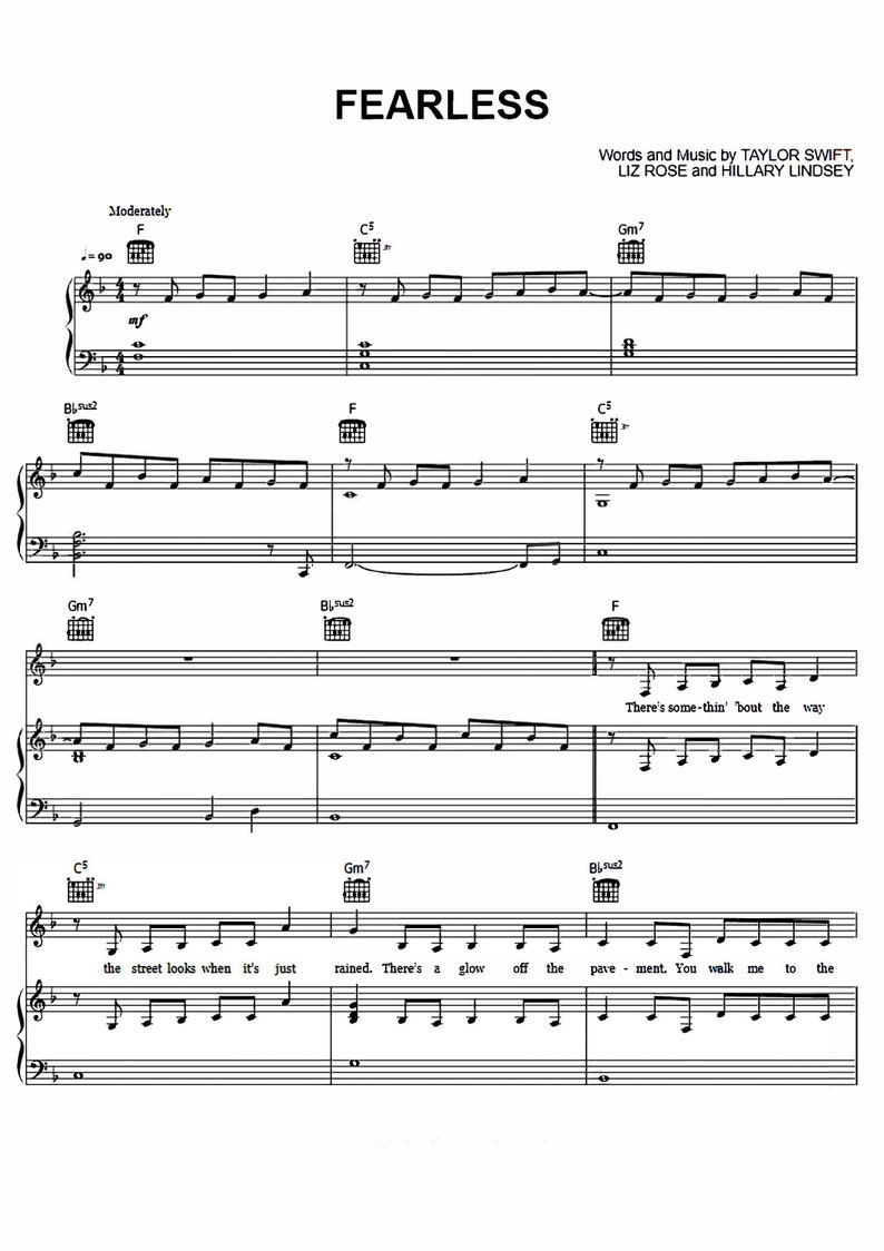Taylor Swift Fearless Sheet Music Printable PDF Download, Guitar ...