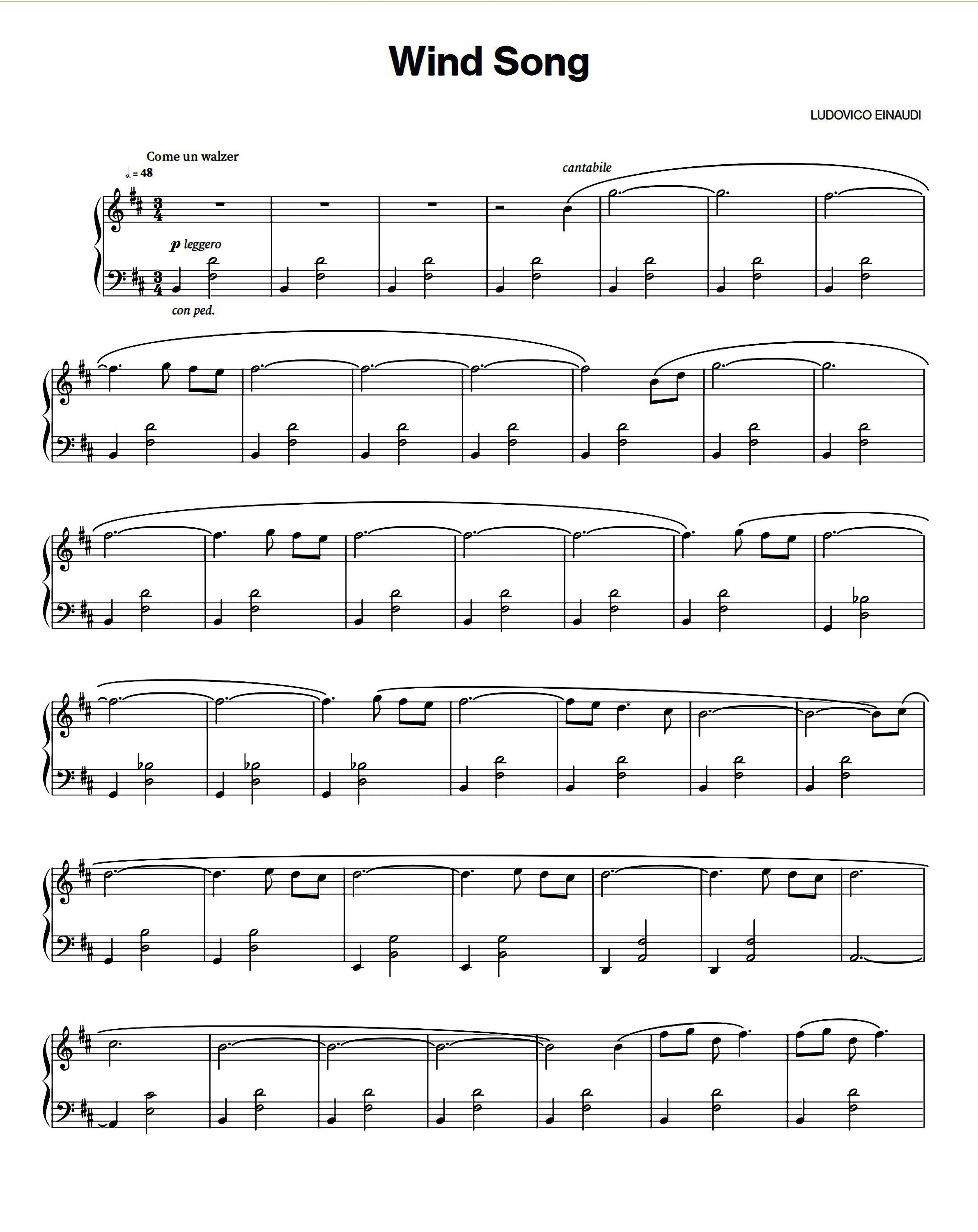Ludovico Einaudi Wind Song Sheet Music for Piano, Printable PDF ...