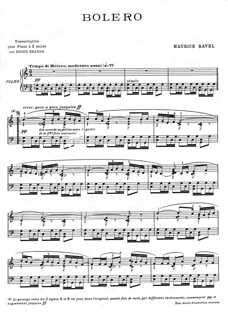 Maurice Ravel Bolero Sheet Music Classical Masterpiece for Orchestra ...