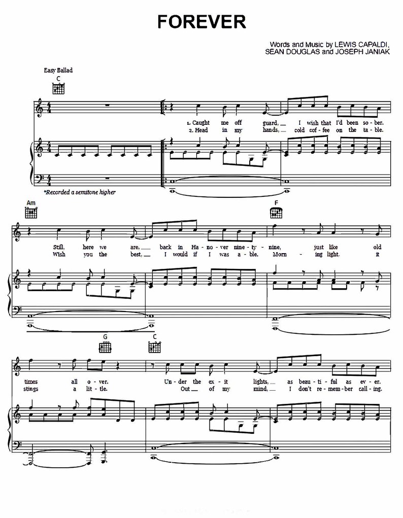 Lewis Capaldi Forever Sheet Music, Printable PDF, Piano Notes, Musician ...