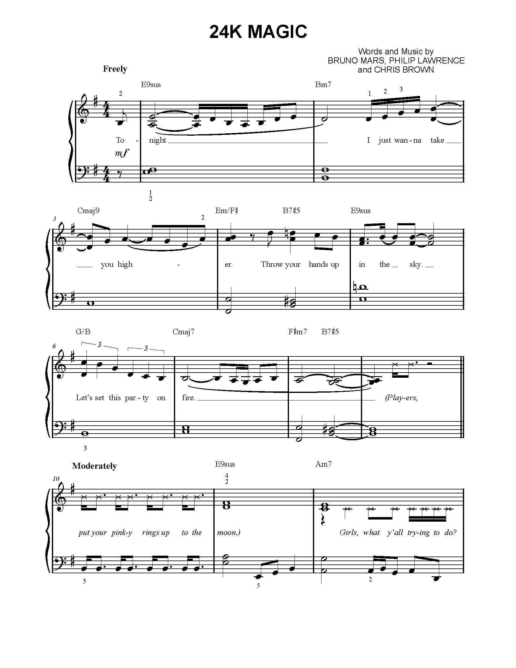Bruno Mars 24k Magic Sheet Music for Piano Digital - Etsy