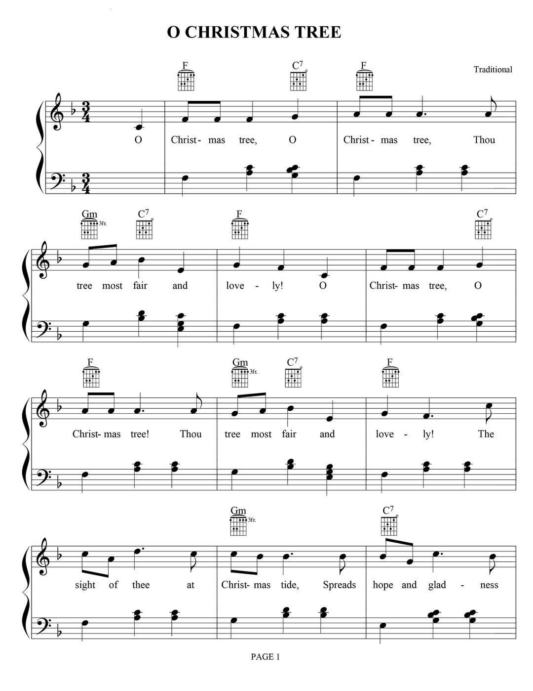 O Christmas Tree Sheet Music, Festive Holiday Decor, Printable Xmas ...