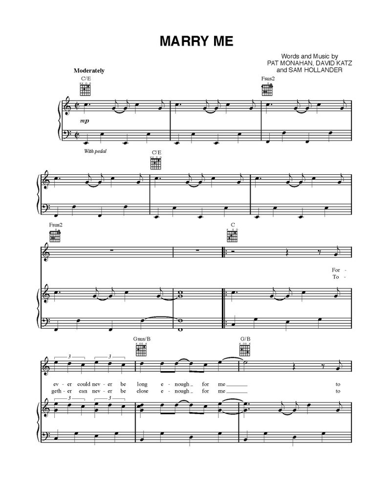 Train Marry Me Sheet Music, Wedding Song Printable, Romantic Music ...