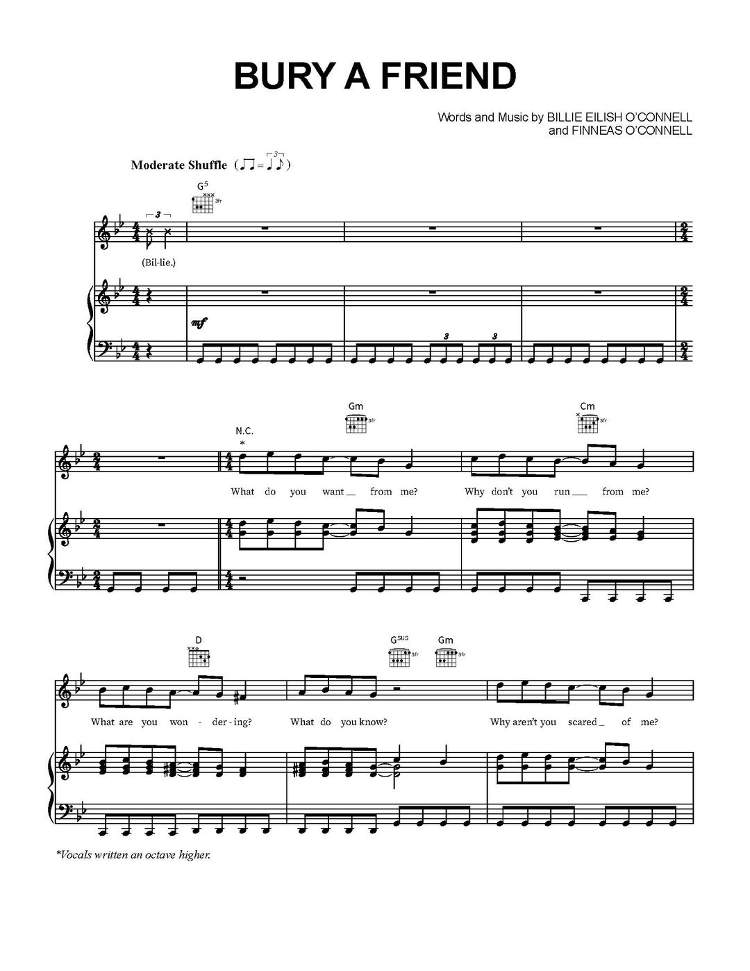 Billie Eilish Bury A Friend Music Sheet Piano Notes, Chords, Printable ...