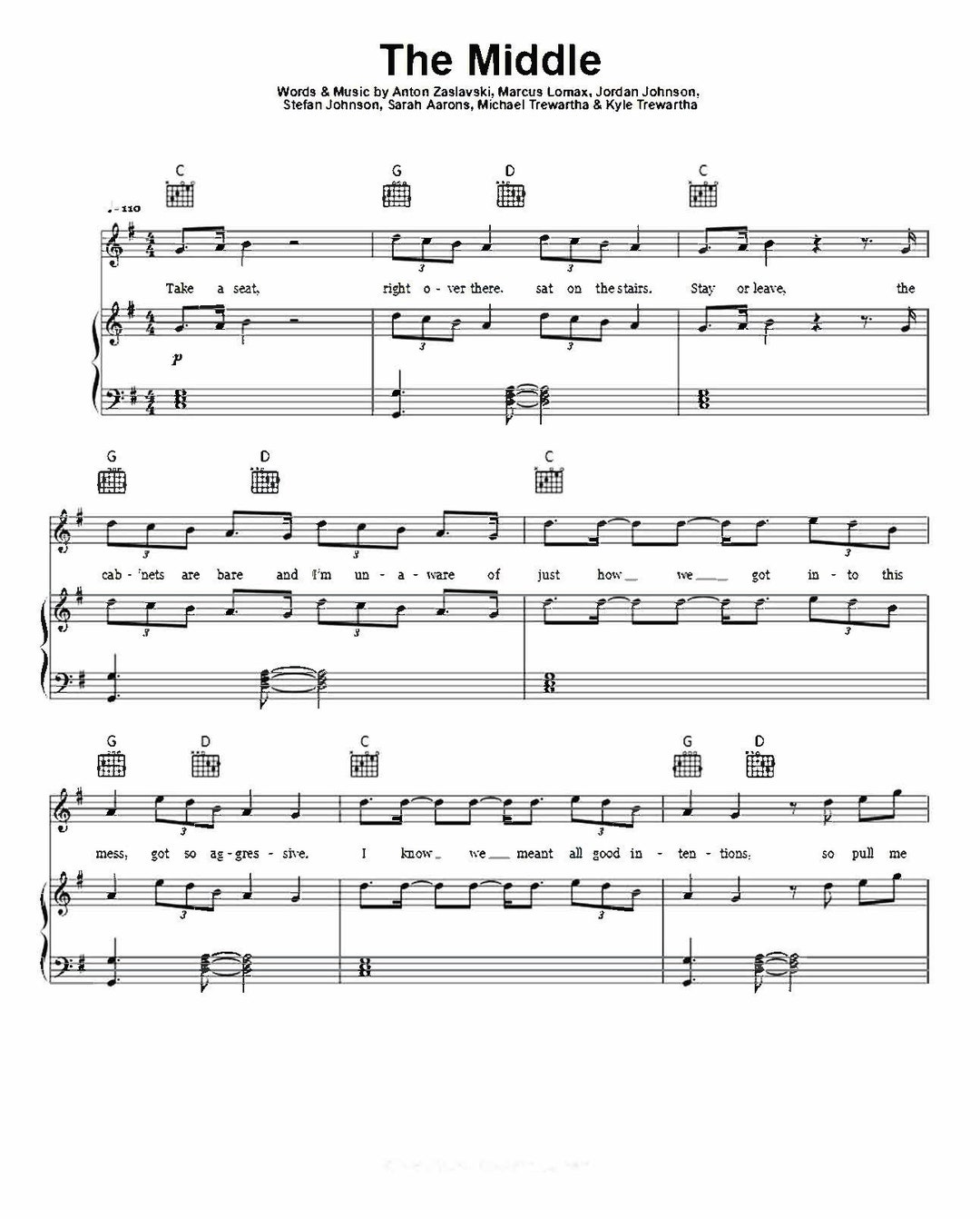 Zedd Maren Morris Grey the Middle Sheet Music Digital Download, Pop ...