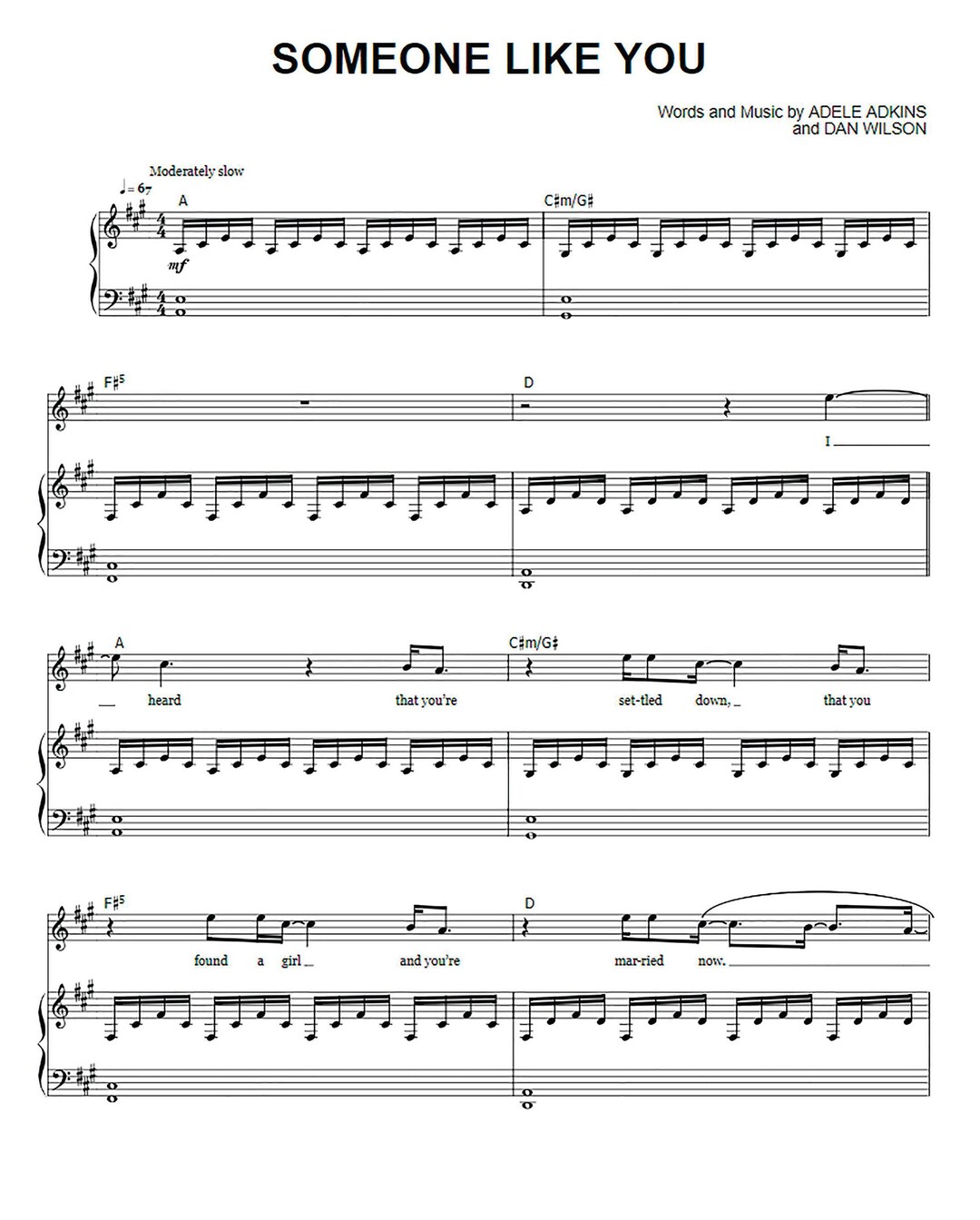 Adele - Someone Like You Sheet Music - Piano Solo Arrangement, Digital ...