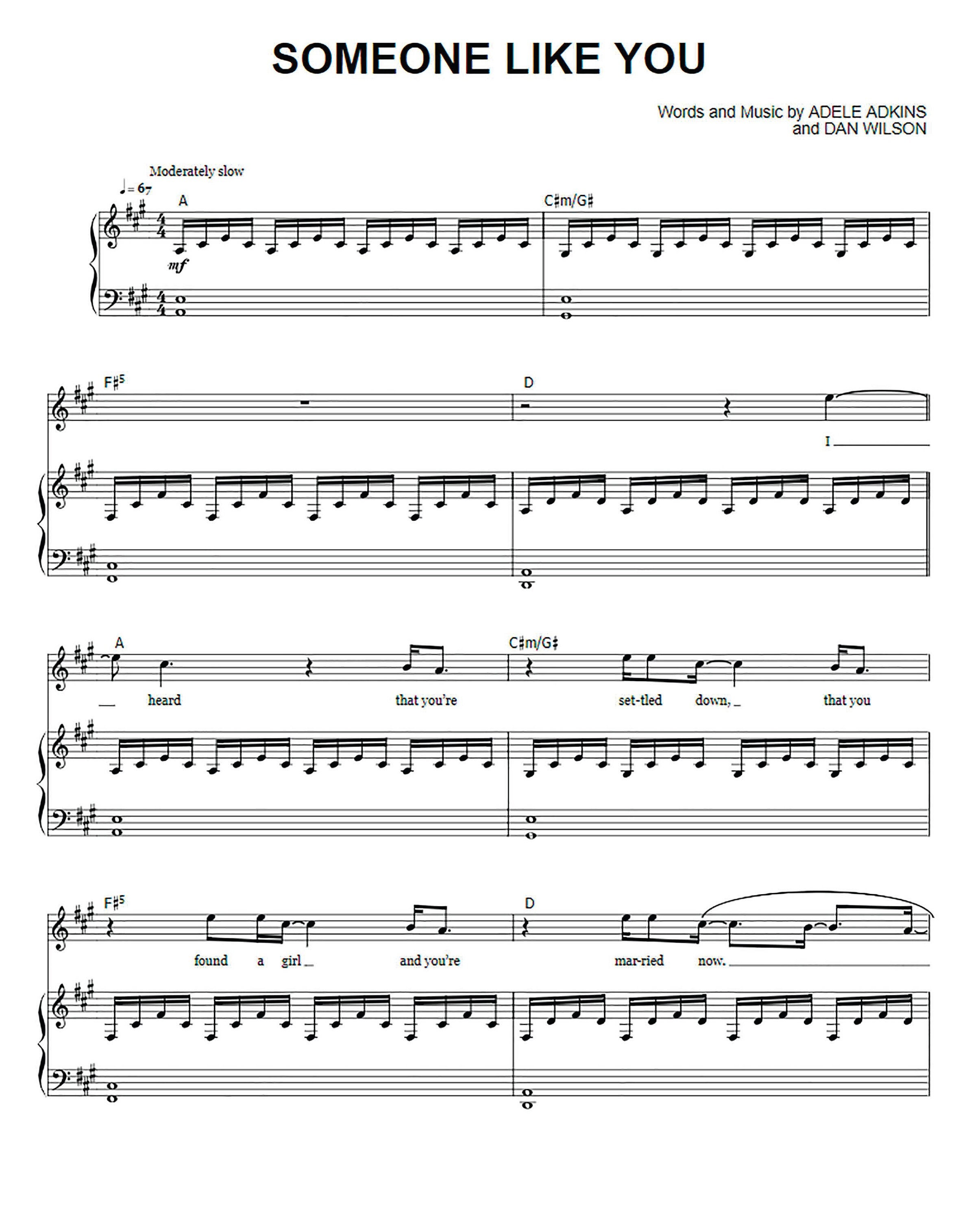 Adele - Someone Like You Sheet Music - Piano Solo Arrangement, Digital ...