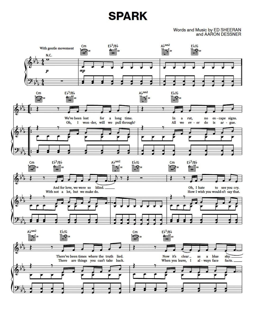 Ed Sheeran Spark Sheet Music Authentic Piano PDF Notation for Fans ...