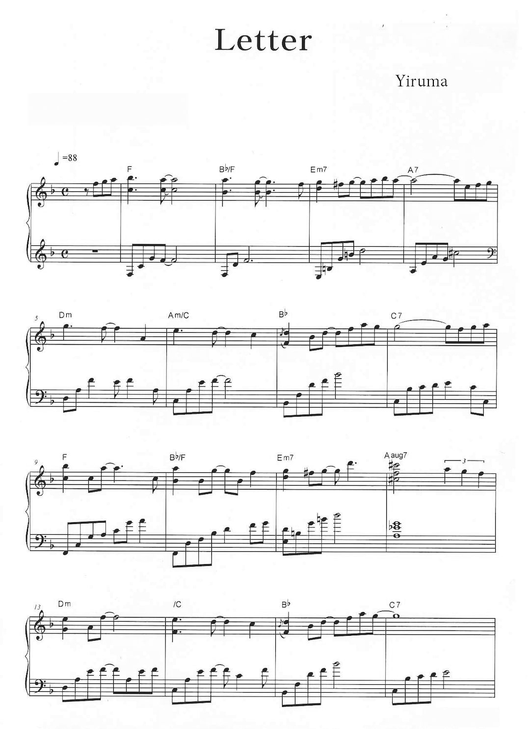 Yiruma Buchstabe Noten Wunderschöne Klavierpartitur, druckbare PDF Datei, Sofort Download ...