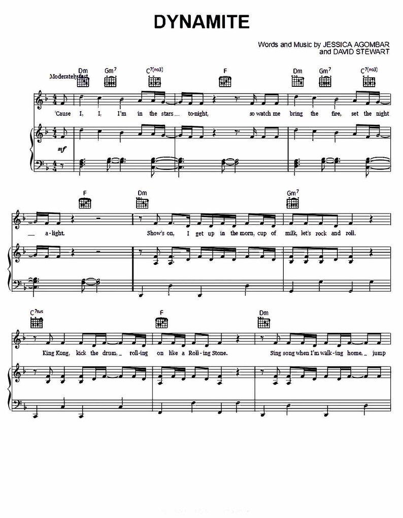 BTS Dynamite Sheet Music K-pop Piano Notes Digital - Etsy