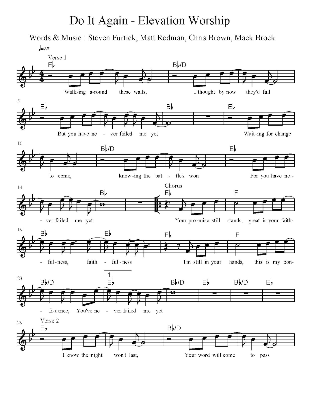 Elevation Worship Do It Again Sheet Music Christian Piano Notes ...
