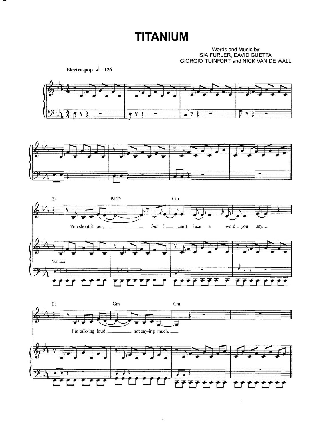 David Guetta Feat Sia Titanium Sheet Music, Piano Notes, Digital ...