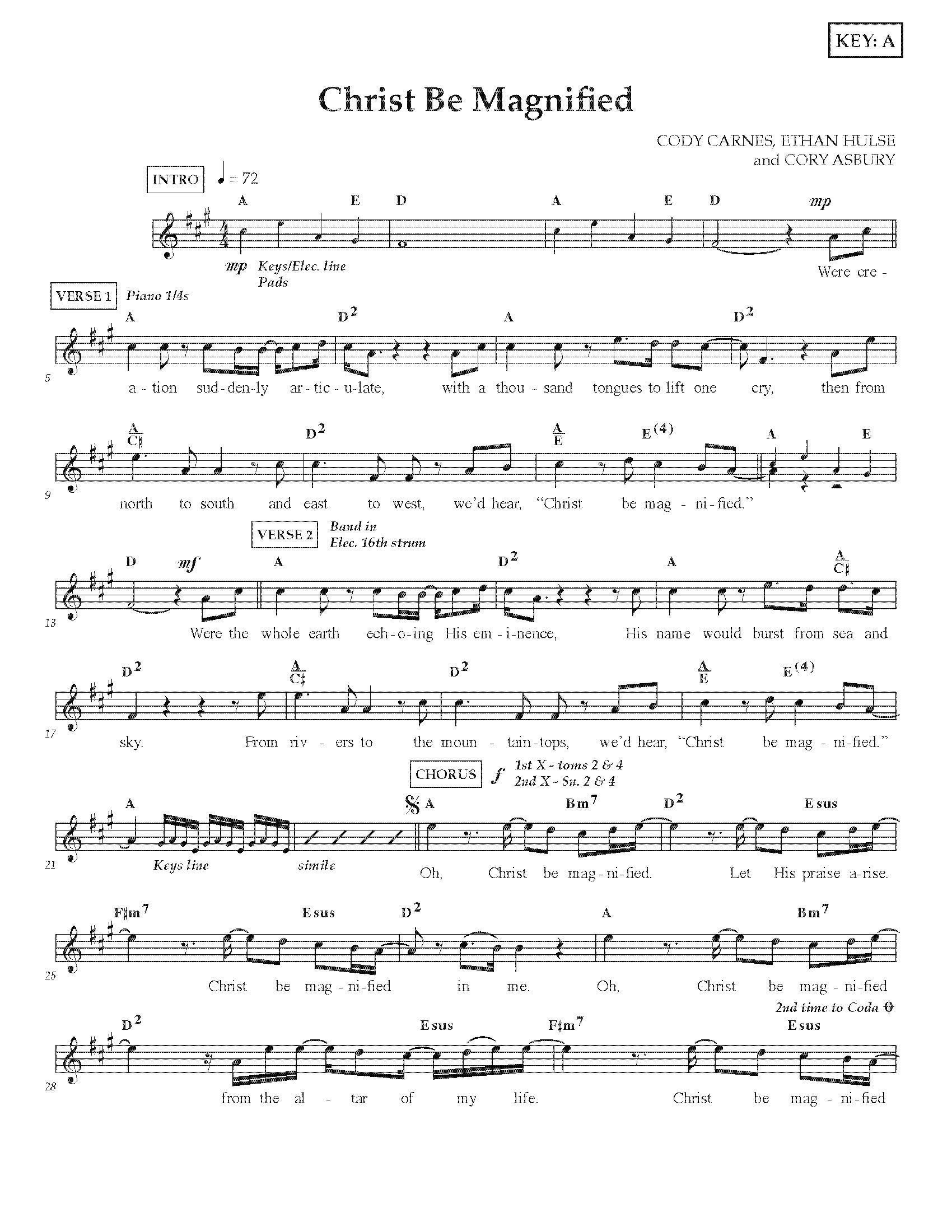 Cody Carnes Christ Be Magnified Sheet Music Digital Download, Christian ...