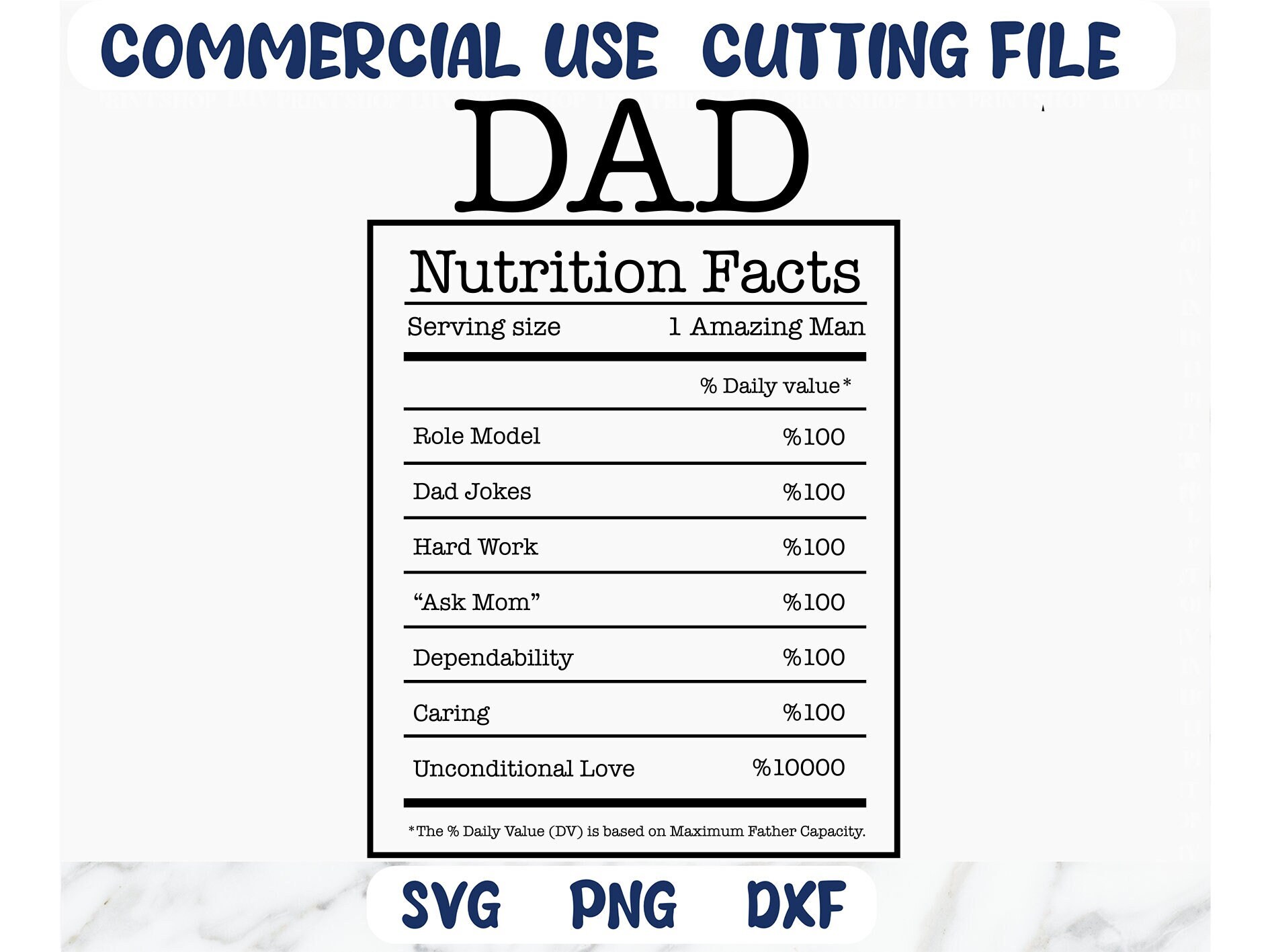 Dad Nutrition Facts Png Svg, Hard Work, Role Model, Dependability, Dad ...