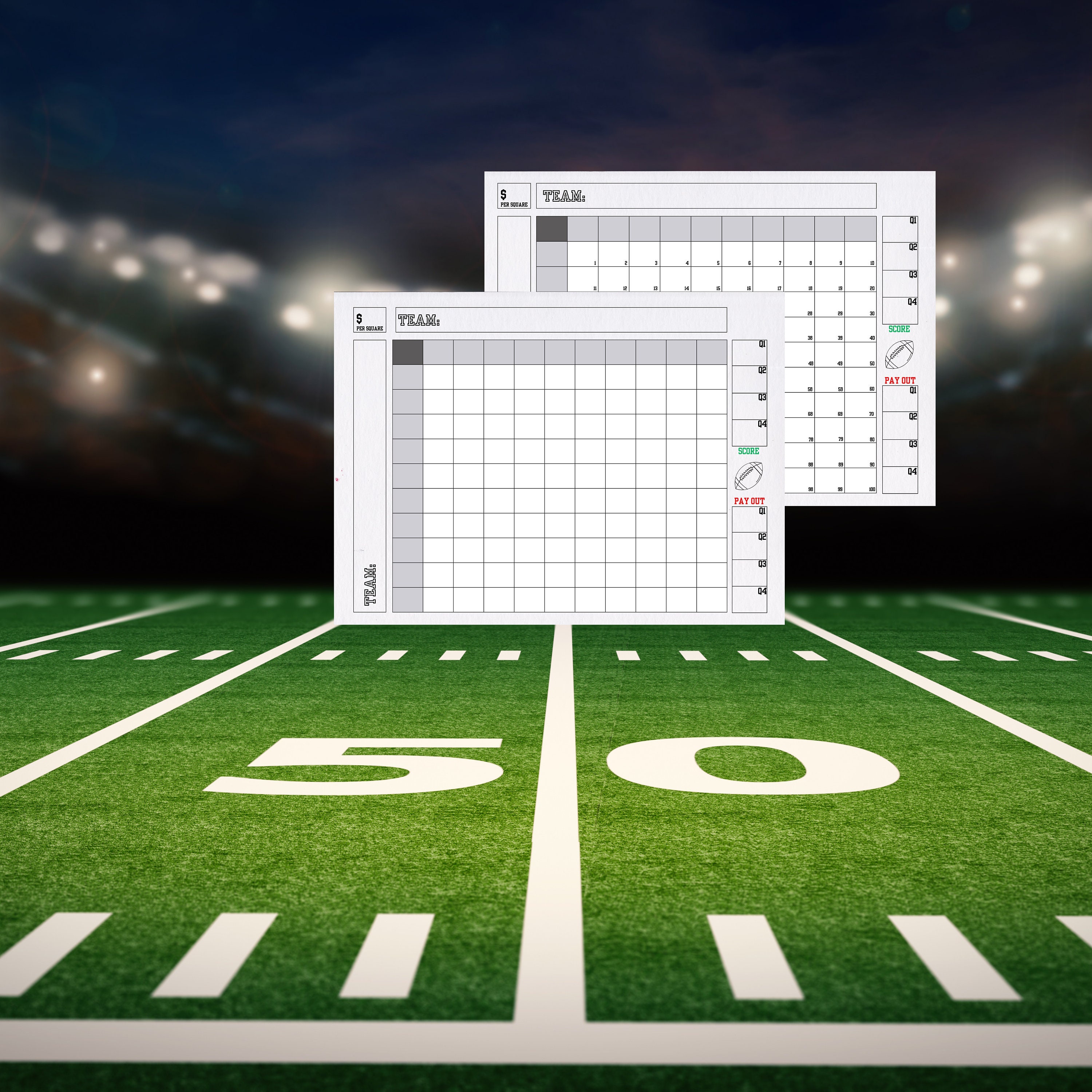 Football Super Bowl Square Game 2024, Super Bowl Boxes, Football ...