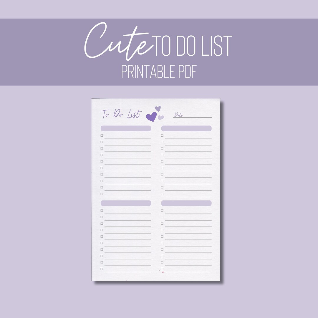 Purple to Do List, Lavender Daily Task List, Simple Check List, Cute ...