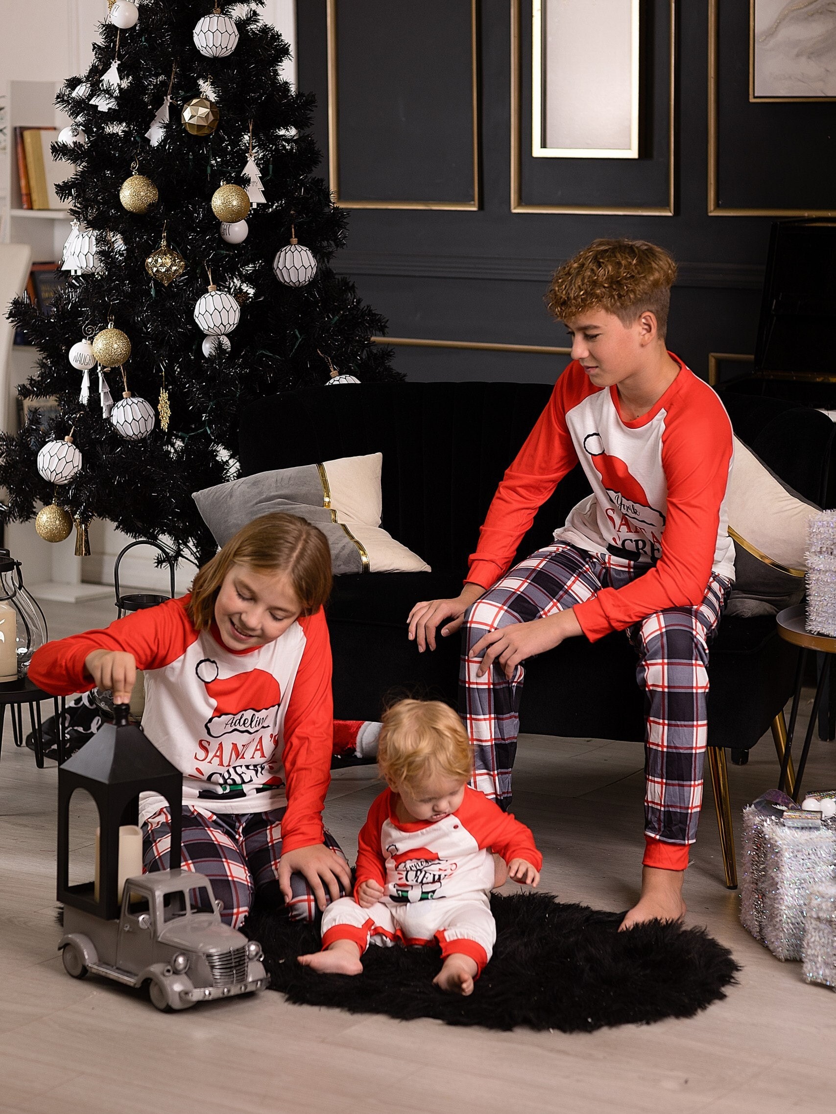 Personalized Family Pajamas Plaid, Xmas Pajamas Set for Family, Santa ...