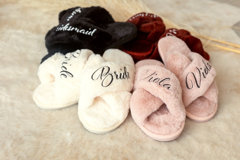 Customized Fluffy Slippers Bachelorette Party Personalized Gift for Her ...