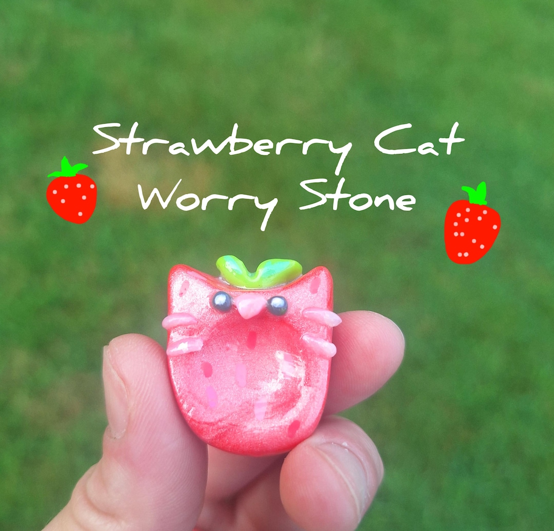 Strawberry Cat ~ Worry Stone ~ Clay Charms ~ Handmade - Etsy