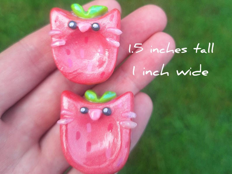 Strawberry Cat ~ Worry Stone ~ Clay Charms ~ Handmade - Etsy