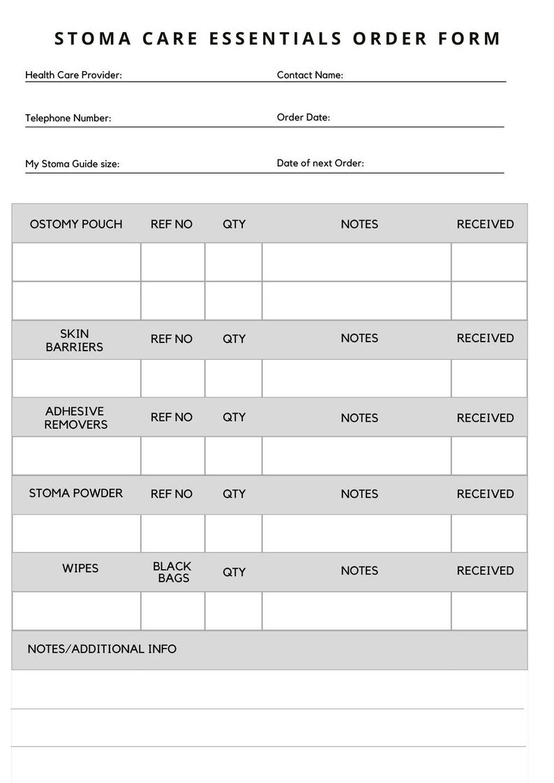 Stoma/ostomy Supply Tracker & Order Log - Etsy