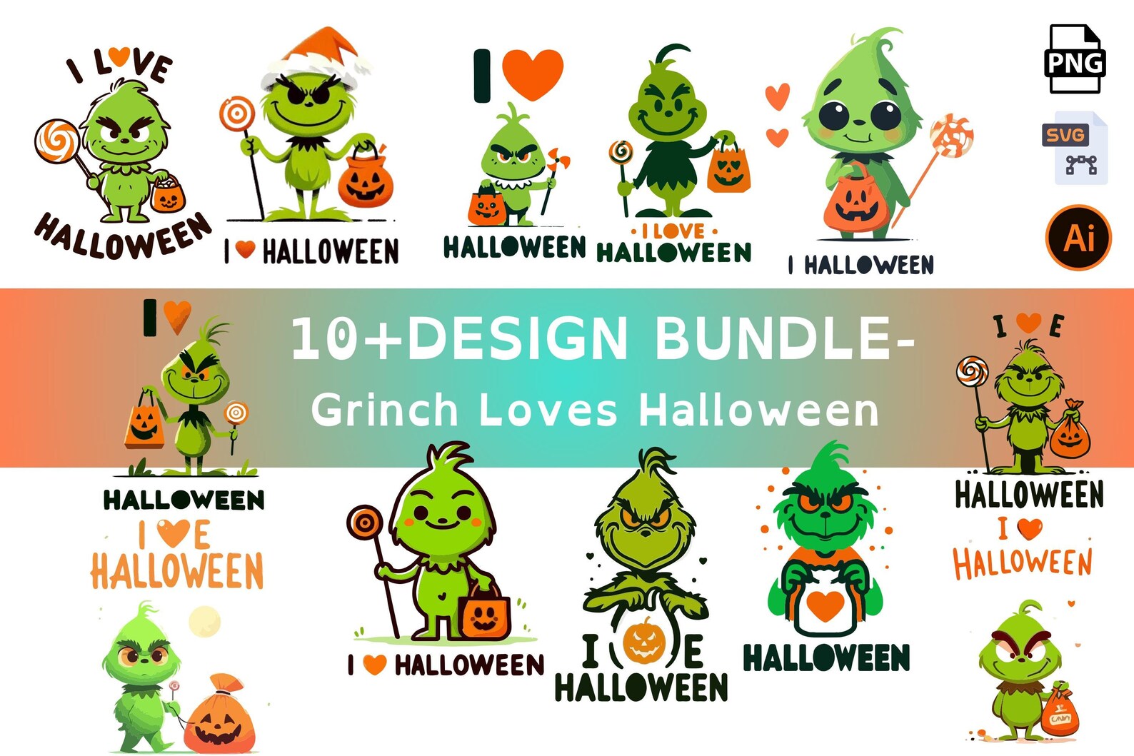 Grinch Loves Halloween SVG Bundle I Grinch Face SVG I Grinch PNG - Etsy