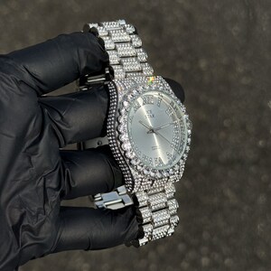 Women's 40mm Silver Iced Out Watch Solitaire Bezel With Bling-ed Roman ...