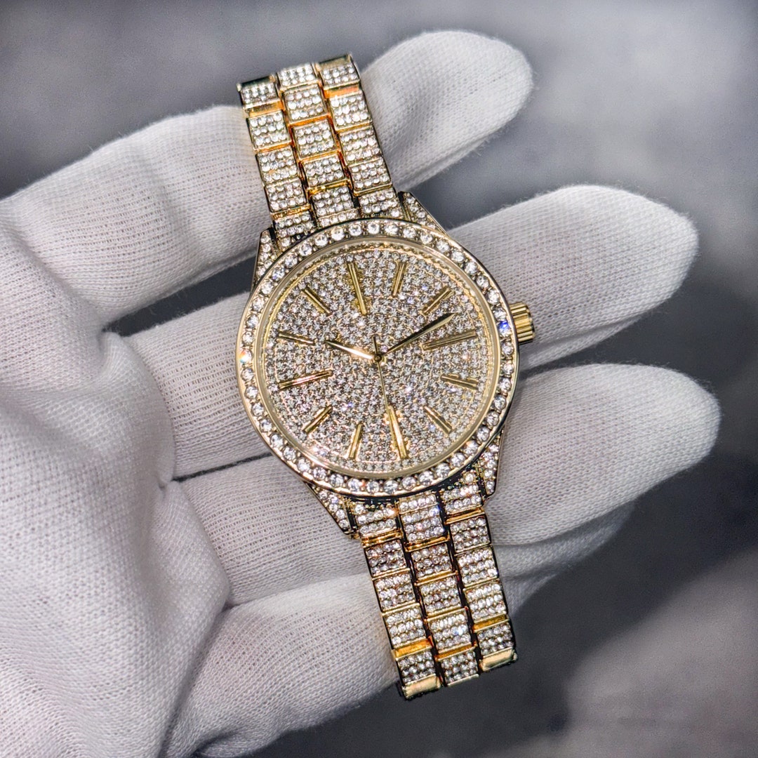 Women's Diamond Watch 39mm Case With Fully Bling-ed Dial Quartz ...