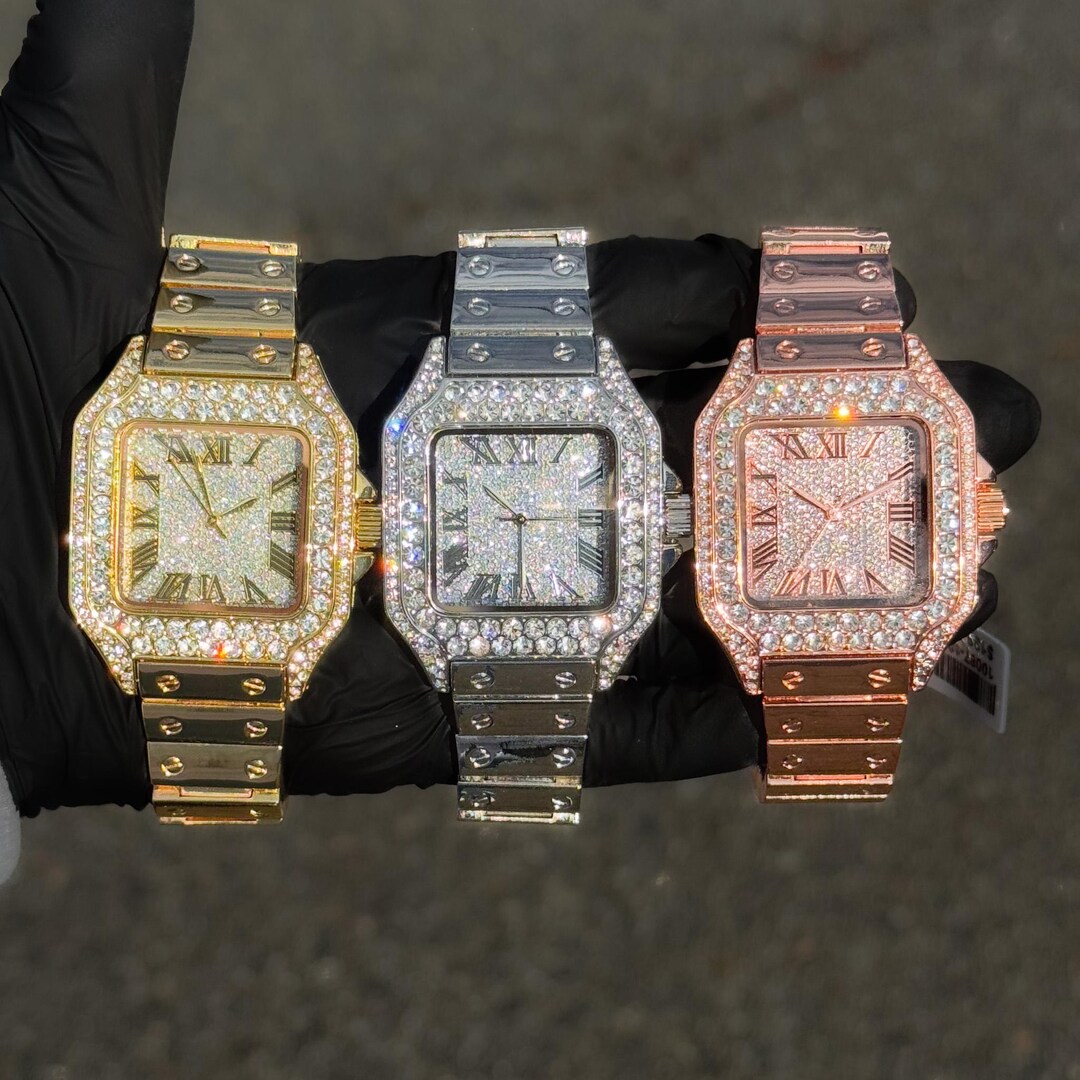 Men's Iced Out Square Watch - 40mm Case With Fully Iced Bezel & Metal ...